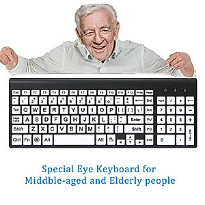 Full Size Large Print 2.4g Wireless Keyboard and Mouse with Oversized Print for Kids Visually Impaired Low Vision Individuals (Black)
