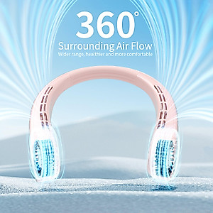 Portable Neck Fan, Hands Free Bladeless Personal Fan, 4000mAh Battery 4-16H, 360° Fast Cooling, No Hair Twisting, Ultra Quiet, Travel Essentials, Suit Home Office Sports, Gifts for Women Men-Pink