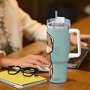 HULIBIN Cartoon Cute Otters Print Double Deck Stainless Steel Travel Coffee Cup With Lid 40 Oz Ice Bully Cup