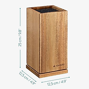 Navaris Rotating Wood Knife Block - Magnetic Universal Holder without Knives - Kitchen Storage with Plastic Bristles and Magnetic Sides - Acacia