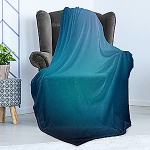 Lunarable Navy Blue Throw Blanket, Abstract Vibrant Shaded Digital Color on Plain Background Bohemian Print, Flannel Fleece Accent Piece Soft Couch Cover for Adults, 50" x 60", Turquoise Navy Blue