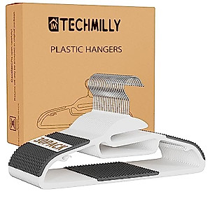 TECHMILLY 30 Pack S-Slide Plastic Hangers, Heavy Duty, Non Slip Space Saving Protect Collar Design Coat Hanger with 360° Swivel Hook, Clothes Organizer for Closet Grey