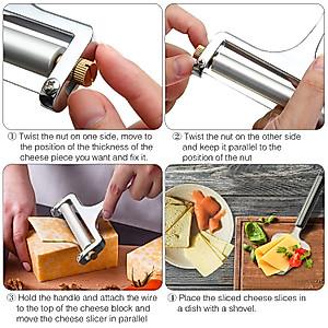 Mudder 2 Pieces Cheese Cutter,Adjustable Thickness Stainless Steel Wire Cheese Slicer with Cheese Plane Tool for Soft, Semi-Hard, Hard Cheeses Kitchen Cooking Tool for Kitchen Cooking