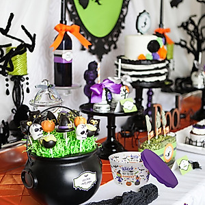 RE8TIESS Halloween-Themed Containers with Lids, 8x4.625 Inches Storage Containers for Trick or Treat Candies Cookies Food Crafts Nic-Knacks Baked Goodies Condiments Pack of 4 with Bonus Ruthjla