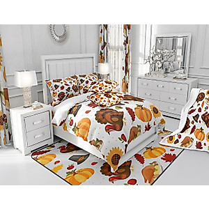Thanksgiving Decor Bedding Duvet Cover Set Full Size Cute Turkey Bedding Set for Kids Decor Fall Pumpkin Comforter Cover Set Microfiber Pumpkin Maple Leaf Bedspread Cover Bedroom Bedclothes