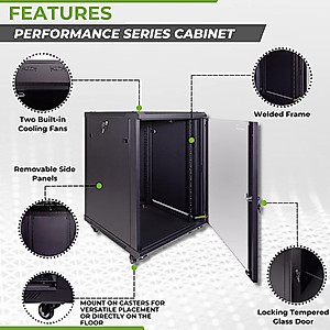 NavePoint 15U Server Cabinet Wall Mount Rack Enclosure with Caster Wheels, 2 Fans, Locking Glass Door, Removable Side Panels – 15U Network Cabinet 23.6” Deep, 19” Server Rack for IT Equipment