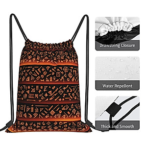 Ancient Rune Pattern Drawstring Backpack For Men And Women'S Sports And Fitness Bag, Large Size, Zippered Pocket, Lightweight, Foldable And Portable For Travel