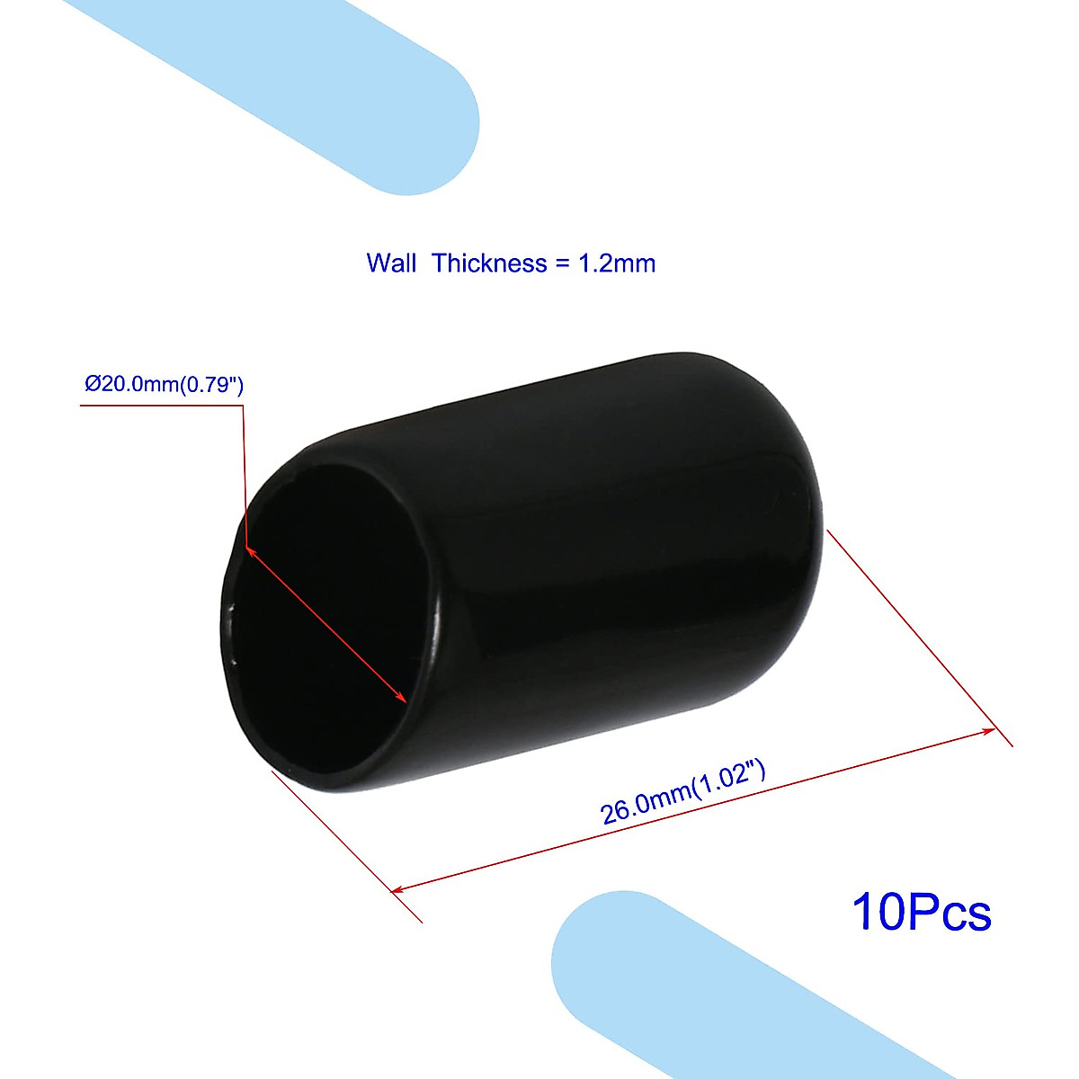 Aopin Bolt Caps Screw Thread Protectors Rubber Round End Cap Cover 0.79 Inch (20mm) PVC Flexible Tubing Pipe Protective Bolt Safety Cover | for Pipe Post Tubing Rod Cover 10 Pcs (Black)