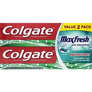 Colgate MaxFresh Clean Mint Toothpaste with Mini Breath Strips, 6 oz, (2 Tubes)