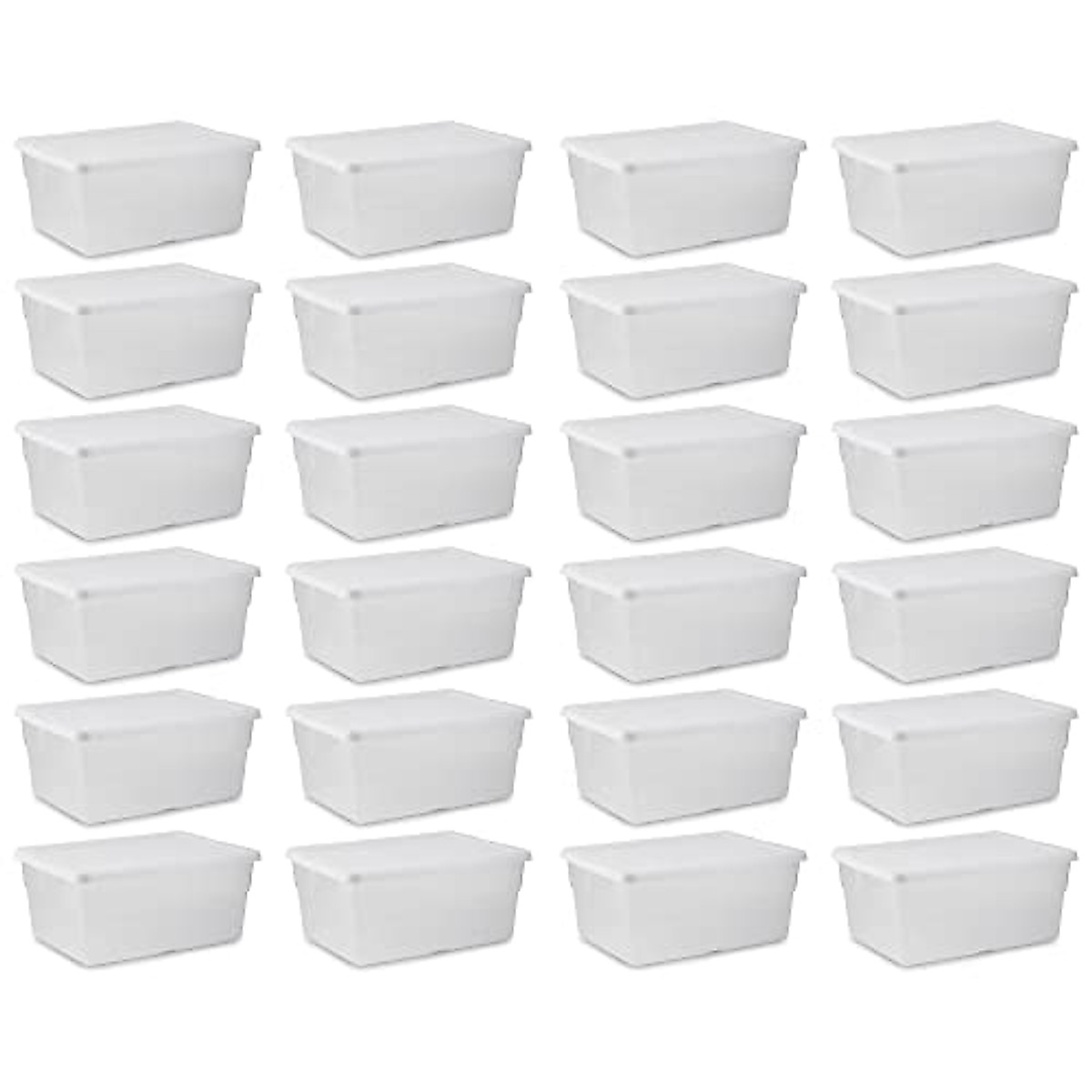 Sterilite 16 Qt Stackable Clear Plastic Storage Bin Tote Container Organizer with Handles & Indented White Lid for Organization and Storage (24 Pack)