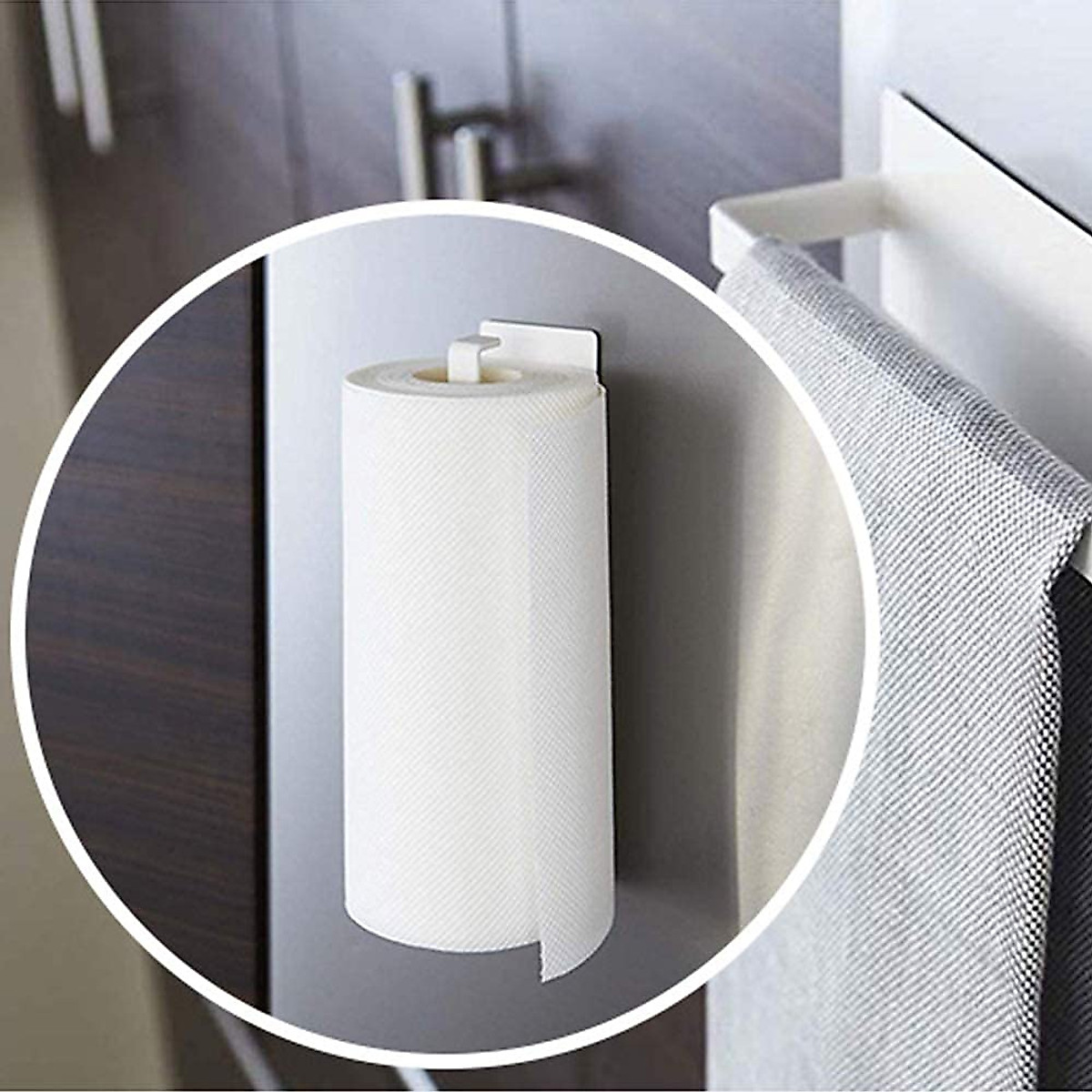 Magnetic Towel Bar, Kitchen Towel Rack Magnetic Paper Towel Holder for Refrigerator Multifunctional Paper Roll Rack Cabinet Towel Bar for Bathroom, Toilet, Drill Free - White