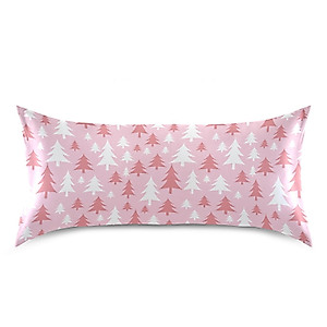Christmas Trees Pillow Covers Silk Pillowcase for Hair and Skin with Envelope Closure Satin Pillowcase Standard Size Pillow Case for Bedroom Bed Sleeping (20x30 Inch)