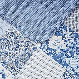 Laura Ashley - Twin Quilt Set, Reversible Cotton Bedding with Matching Sham, Farmhouse Inspired Home Decor (Paisley Printed Patchwork Blue, Twin)