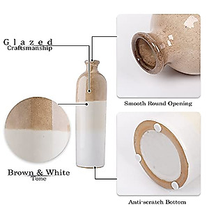 TERESA'S COLLECTIONS Beige Vase Set, Rustic Farmhouse Ceramic Vases for Mantel Decor, Decorative Flower Vases for Centerpieces, Shelf, Living Room, Ideal Gifts for Fathers Day and Dad-Set of 3, 10"