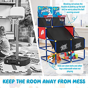 Goplus Kids Basketball Arcade Game, Dual Shot Basketball Game for 2 Players with 4 Balls & Inflation Pump, Indoor Outdoor Sport Play Birthday Gift Basketball Toy Set for Toddlers Children Teens Youth