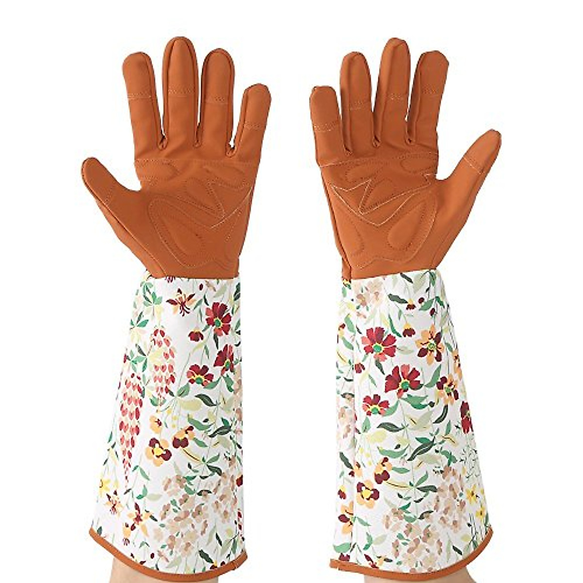 Ruibo Leather Rose Gardening Gloves/Thorn Proof Pruning Gloves With Puncture Resistant Long Sleeve Polyester Print Cuff/For Blackberry Plants Rose Bush Women