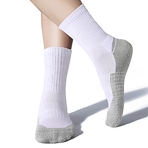 Begrily Men's Cotton Athletic Cushioned Crew Socks with Arch Compression Performance for Running Exercise Hiking 6 Pack White