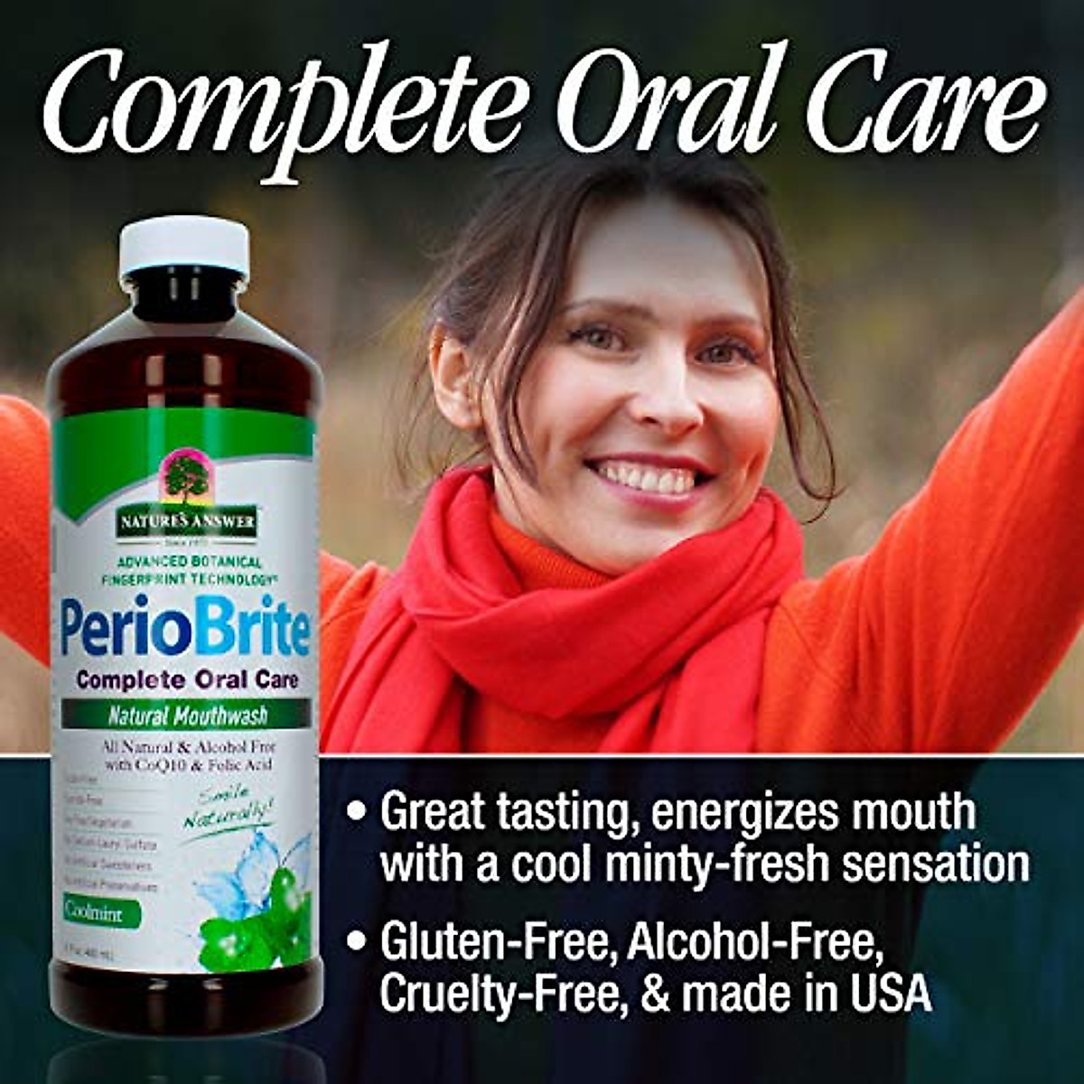 Nature's Answer PerioWash Mouthwash Alcohol-Free Cool Mint - 16 fl oz | Fluoride Free | Natural Breath Freshener | Stain Remover | Natural Teeth Whitener