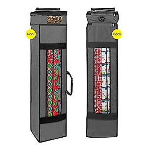 ProPik Wrapping Paper Storage Bag with Pocket and Handles Including Hanging Loop Heavy Duty Material with Clear Window 47 x 10 x 10 Inch Fits 40 Inch Long Rolls (Gray, 1 Count)
