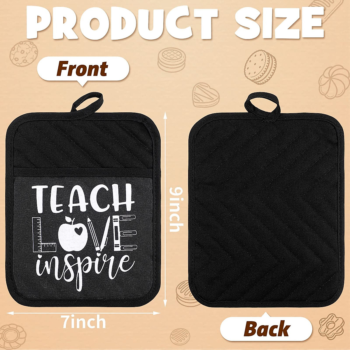 12 Pcs Christmas Teacher Appreciation Gifts Funny Pot Holders with Pockets Heat Resistant Potholder Teacher Oven Mitt Gift Cookies Oven Pads with Hanging Loop for Thanking Baking Cooking, 7 x 9 Inch