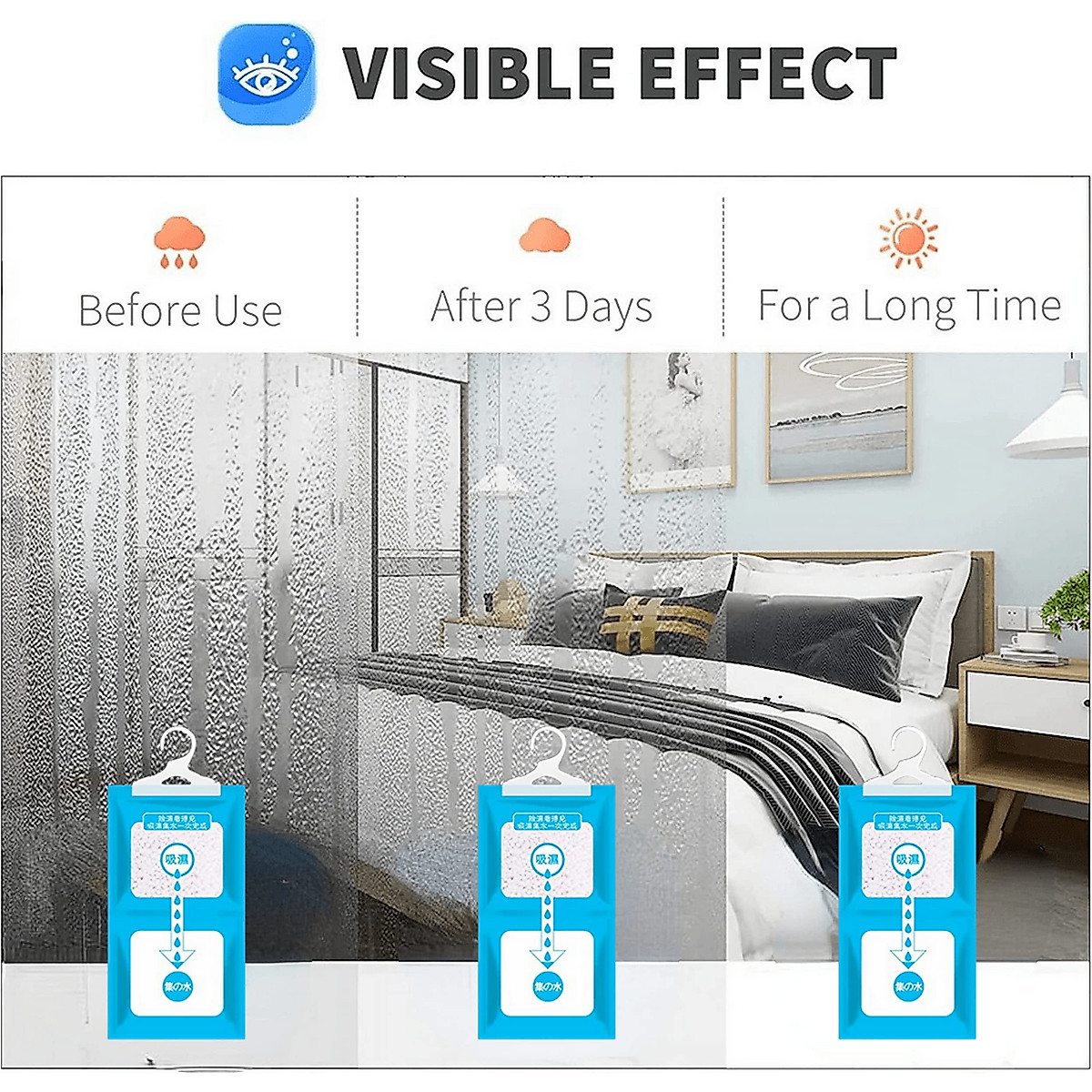 Hanging Moisture absorber Bags (8 Pack) - 12.5 Oz, Fragrance-Free Dehumidifier Bags, Moisture Absorber for Closet, Bathroom, Storage, Kitchens, Basement, Laundries, Spaces, Studies, Boats, RVs