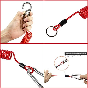 DPEI XUAN 2Pcs Breakaway Trailer Cable, Trailer Brake Cable, RV Stainless Steel Spring Towing Coiled Wire, Heavy Duty Steel Wire Extend to 6ft Coiled Safety Cables Strap for RV Towing Trailer