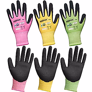 Kebada K Kids Gardening Gloves Bulk Pack,Stretchy Toddler Garden Gloves,Grip Kids Work Gloves for 3-9 Years Old,Green Yellow Pink