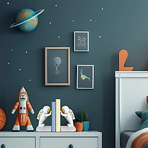 Joyvano Astronaut Bookends - Book Ends to Hold Books - Space Decor Bookends for Kids Rooms - Bookends for Heavy Books - Unique Book Holders with Anti-Slip Base (Gold)