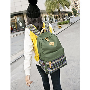 mygreen Casual Style Lightweight Canvas Backpack School Bag Travel Daypack Army Green