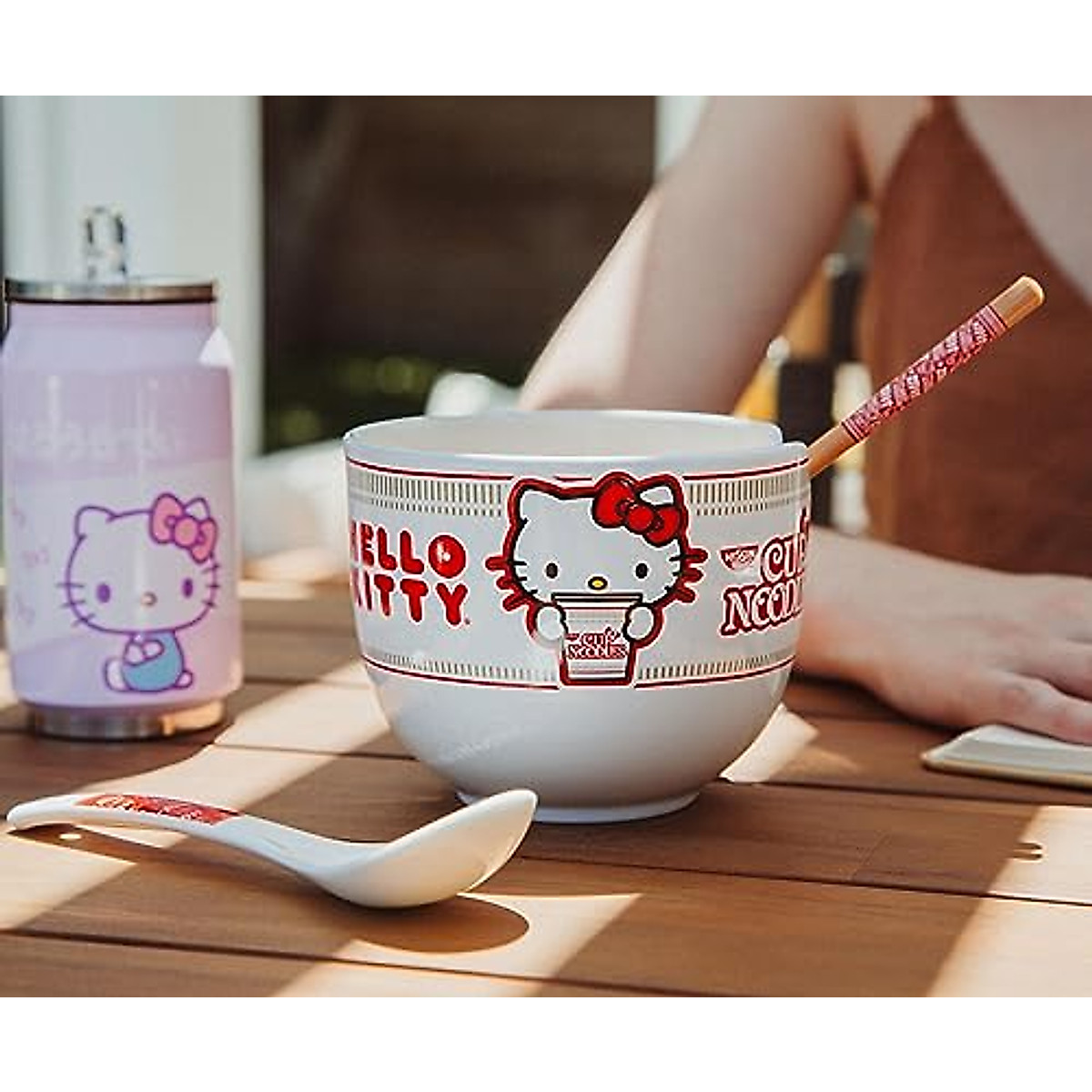 Silver Buffalo Sanrio Hello Kitty x Nissin 20-Ounce Ramen Bowl With Chopsticks and Spoon