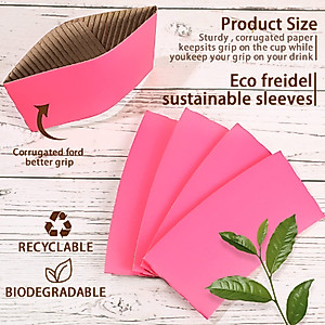 50 Pcs Coffee Sleeves Disposable Corrugated Kraft Paper Cup Sleeve Holder Protective Insulated Heat Espresso Coffee Cup Holder Fits 12, 16, 20, 22, 24 oz Hot Cold Drinks Cups(Pink)