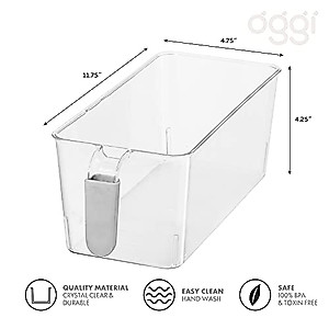 Oggi Set of 2 Refrigerator and Pantry Clear Storage Bins with Handles ( 11-inch x 6.25 inch x 3.4 inch )