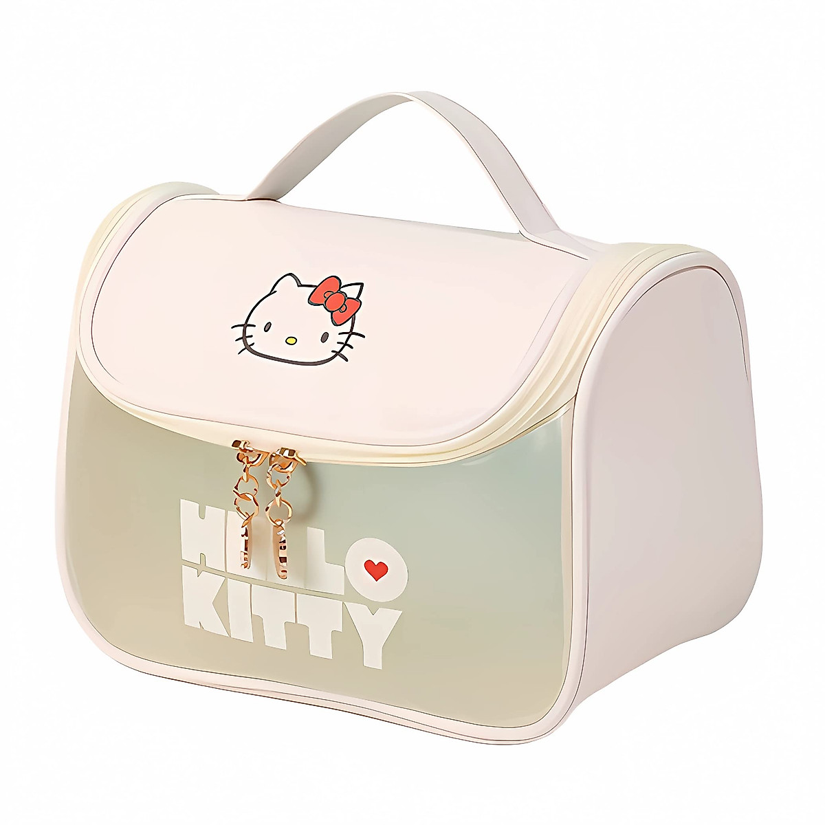 WIEEZN Cute Toiletry Bag for Women Girls, PU Leather Translucent Waterproof Makeup Cosmetic Bag, Travel Makeup Bag Organizer