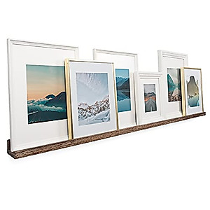 Rustic State Ted Narrow Wall Mounted Wooden Picture Ledge Photo Display Floating Shelf for Living Room Kitchen Bedroom Bathroom - Set of 6 with Varity Sizes 60 & 36 & 24 Inch - Burnt Brown