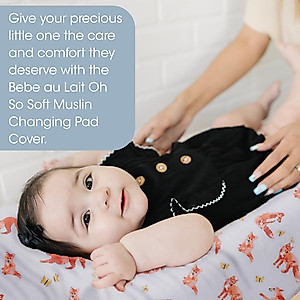 Bebe au Lait Oh-So-Soft Muslin Changing Pad Cover - Elasticized Fit, Safety Strap Holes, 2-Layer Muslin Blend, Fits Standard Baby Changing Pad up to 36" X 18" X 6"- One Size, Royal Garden
