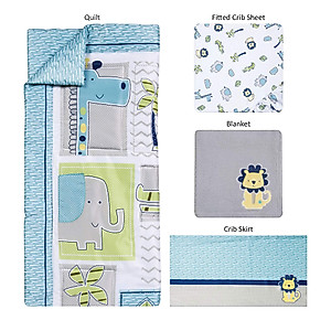 Trend Lab Jungle Roar Breathable 4-Piece Baby Nursery Crib Bedding Set, Includes Quilt, 2 Fitted Crib Sheets, and Crib Skirt