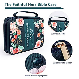 Bible Cover, Carrying Book Case Church Bag Bible Protective with Handle and Front Pocket, Perfect Gift for Mother Kids Girls Women 10"x7.5"x2.4"(Navy Floral)