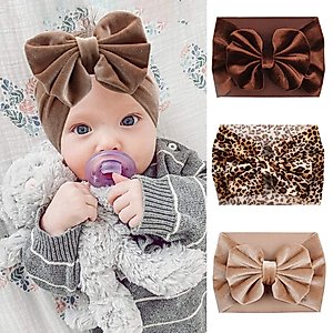 YanJie Hairband - Soft Velvet Baby Headbands with Big Bows, Leopard Color, Handmade for Baby Girls from Newborn to Toddler