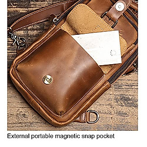 Guimiaray Vintage Men's Sling Bag Crazy Horse Leather Chest Bag Large capacity multifunction Casual Crossbody bag (Brown)