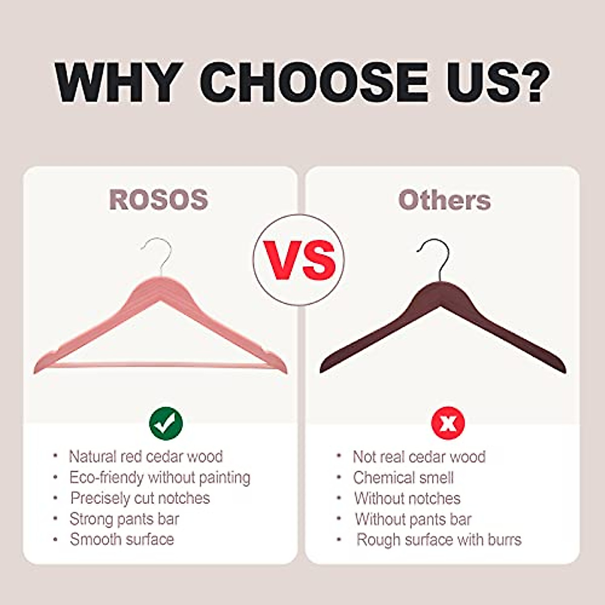 ROSOS Cedar Hangers for Closet 20 Pack, Wooden Hangers with Smooth Notches, Sturdy Cedar Wood Coat Hangers with 360 Rotating Hook Great for Refresh Closet