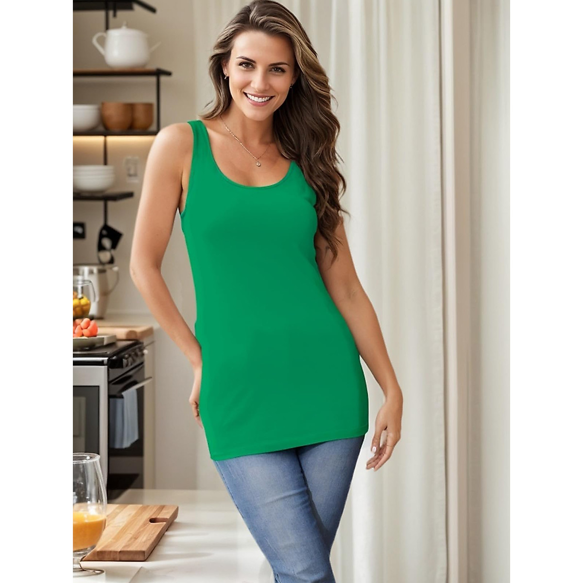 H HIAMIGOS Long Fitted Racer Back Tank Tops for Women 3 Packs Cotton Sleeveless Tops Sweatshirt Workout Yoga Cami Tshirt