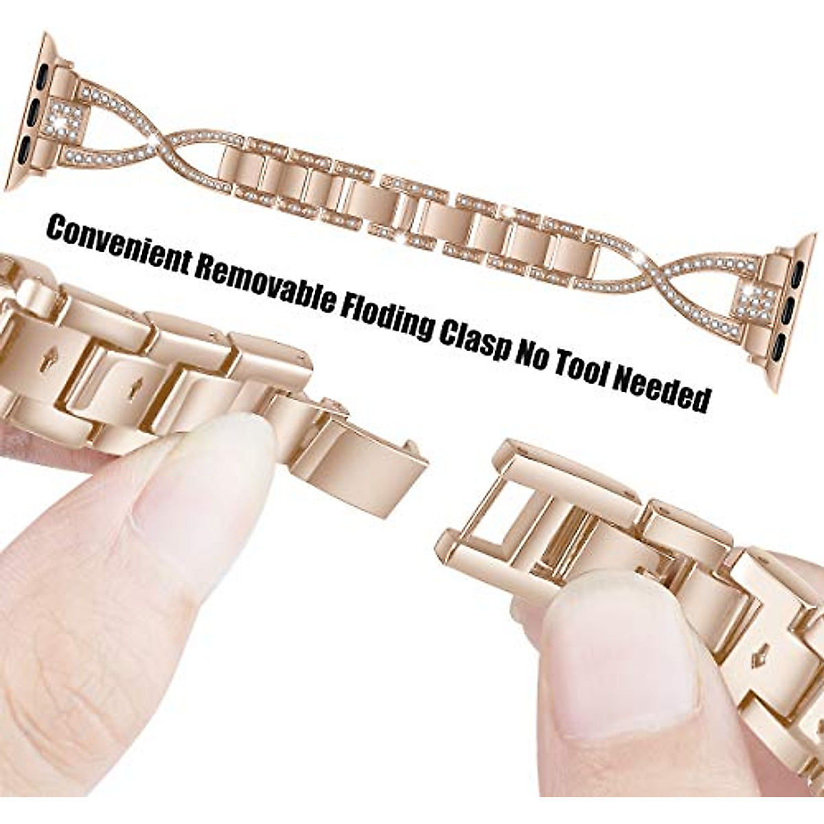 JFdragon for Apple Watch Band 38mm 40mm 41mm Women Series 8 7 6 5 4 3 2 1 SE iwatch Bands Bling Metal Bracelet Fancy Cute Dressy Strap Rose Gold