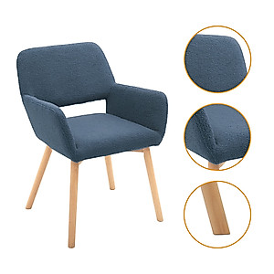 CangLong Upholstered Cushion Leisure Modern Living Dining Room Accent Arm Chairs Club Guest with Solid Wood Legs, Set of 2, Fleece Blue