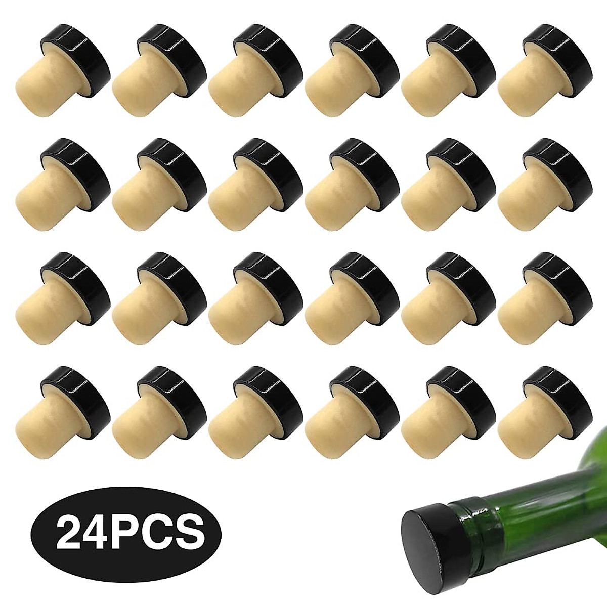 Wine Bottle Cork Stopper, 24Pcs T-shaped Stopper Cork Wine Stopper Bottle Stoppers Reusable Wine Bottle Stopper Sealing Plug Bottle Cap for Wine Beer Bottles DIY Craft