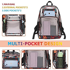 AUOBAG Clear Backpack Heavy Duty Large Transparent Backpacks PVC Clear Book Bag Stadium Approved Complimentary DIY Stickers (Black)