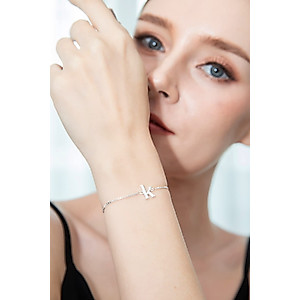 B. BRILLIANT K Initial Bracelet for Women Sterling Silver Letter Alphabet Name Personalized 925 Silver Adjustable Bracelets