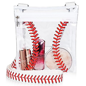 Sanwuta Baseball Clear Stadium Approved Crossbody Purse Bag with Adjustable Shoulder Strap Transparent Purse Handbags for Women Men Concerts Sporting Events Festivals Prom Party Present