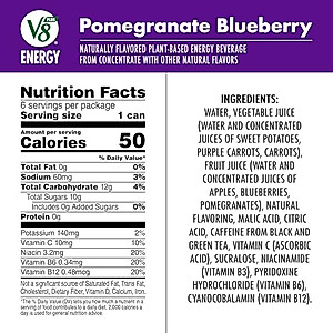 V8 +Energy Pomegranate Blueberry Juice Energy Drink, 8 fl oz Can (6 Pack)