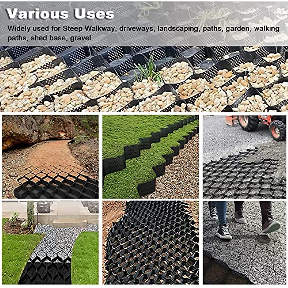 HAUTHE Ground Grid Anti-Slip Soil Geocell Stabilizer Geogrid, Flexible Ground Grid for Walkways Garden Parking, Cuttable Permeable Geo Grid for Subgrade Work (Size : 3mx8m (9.8ftx26.2ft))