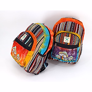 Unique design Mushroom Embroidered Himalaya Hemp Hippie Backpack Festival Backpack Hiking Backpack FAIR TRADE Handmade with Love